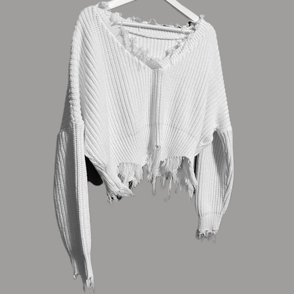 SHEIN | Tops | Shein White Ripped Sweater | Poshmark